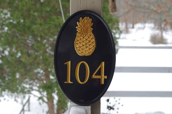 Custom oval House number sign with Pineapple – The Carving Company
