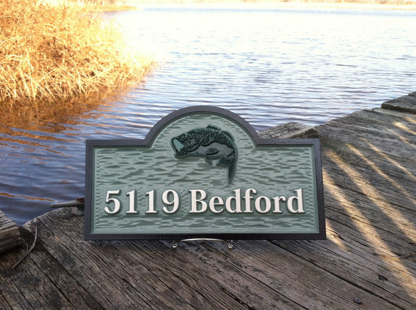 Carved House Marker plaque with Last Name and Bass fish – The Carving ...