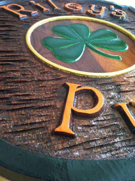 Personalized Cedar Bar Sign with shamrock – The Carving Company