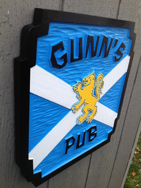 Custom Carved Pub Sign with Scottish Lion – The Carving Company