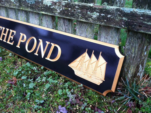 Custom Carved Quarterboard sign with sailing ships – The Carving Company